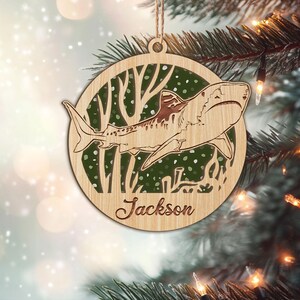 Personalized Shark Layered Wood Ornament, Custom Shark Christmas Tree ...