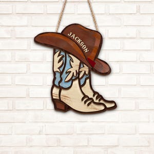 Personalized Cowboy Door Sign, Custom Cowboy Door Hanger, Western ...