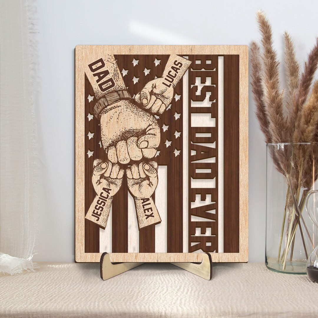 Personalized Dad Wooden Plaque, Custom Kid's Names Wooden Sign, Best ...