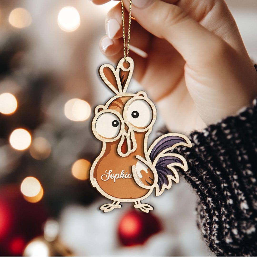 Personalized Funny Chicken Layered Wood Ornament, Custom Rooster ...