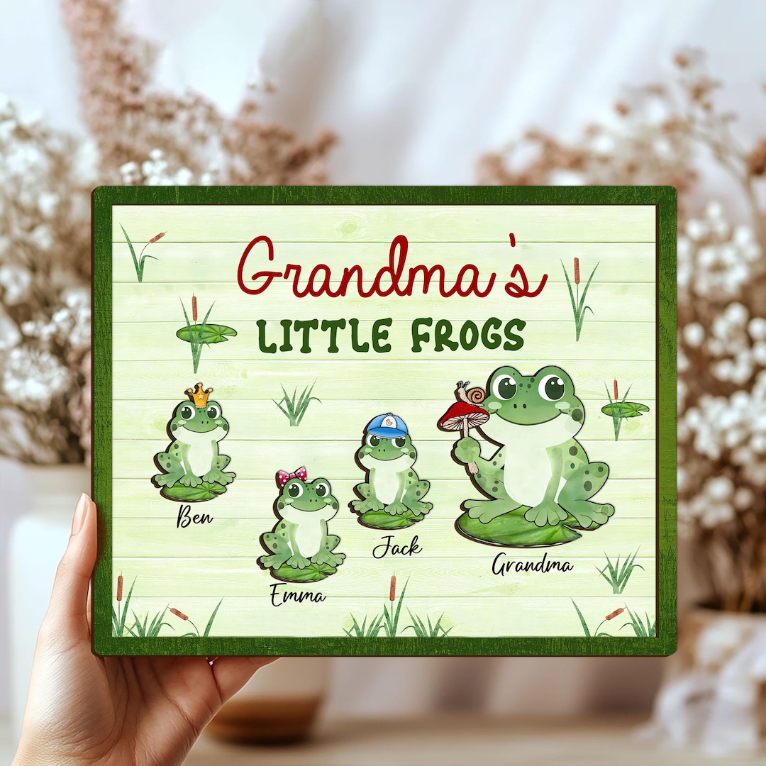 Personalized Frog Plaque, Custom Kids Names Wooden Sign, Grandma's ...