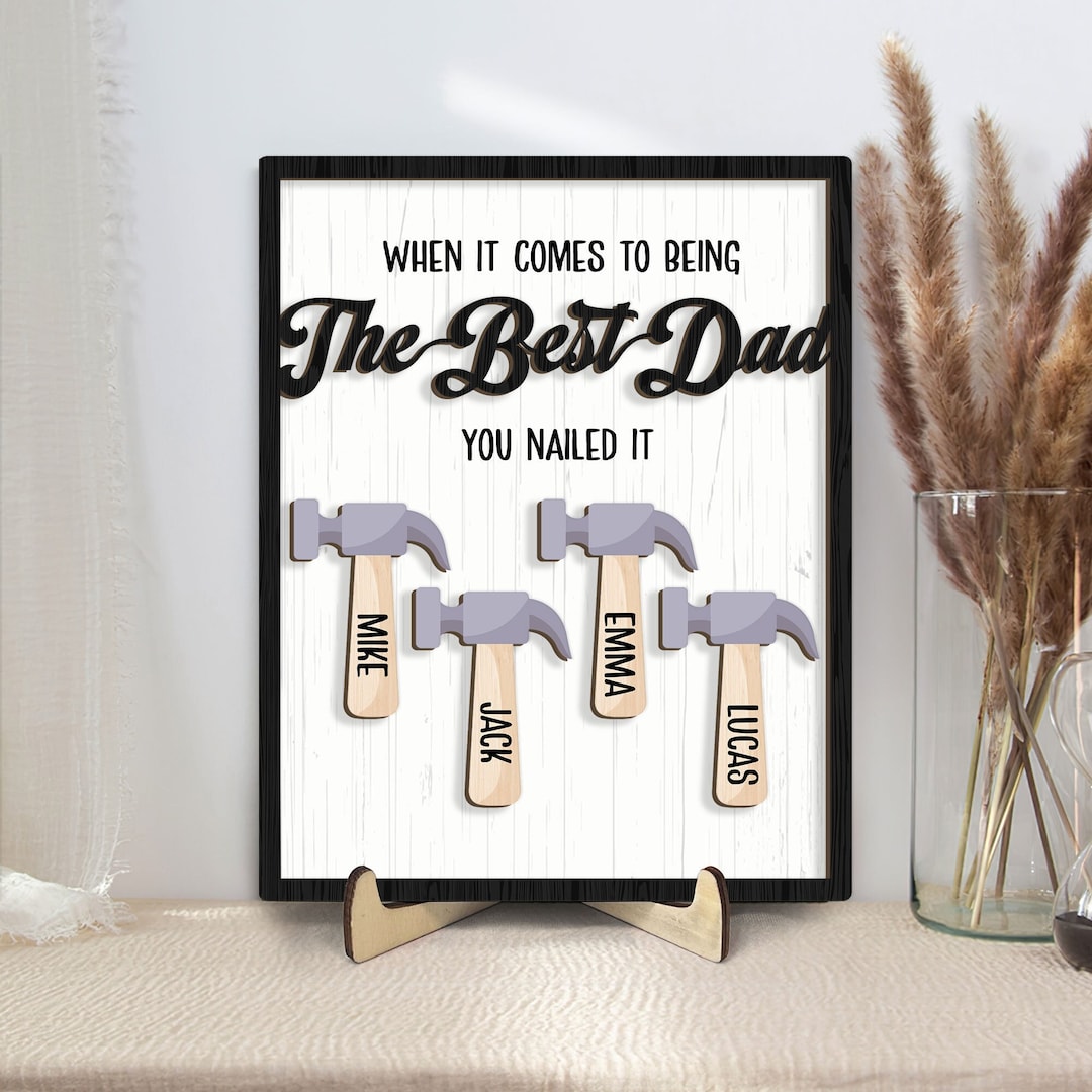 Personalized Dad Wooden Plaque, Custom Kid's Names Wooden Sign, Best ...