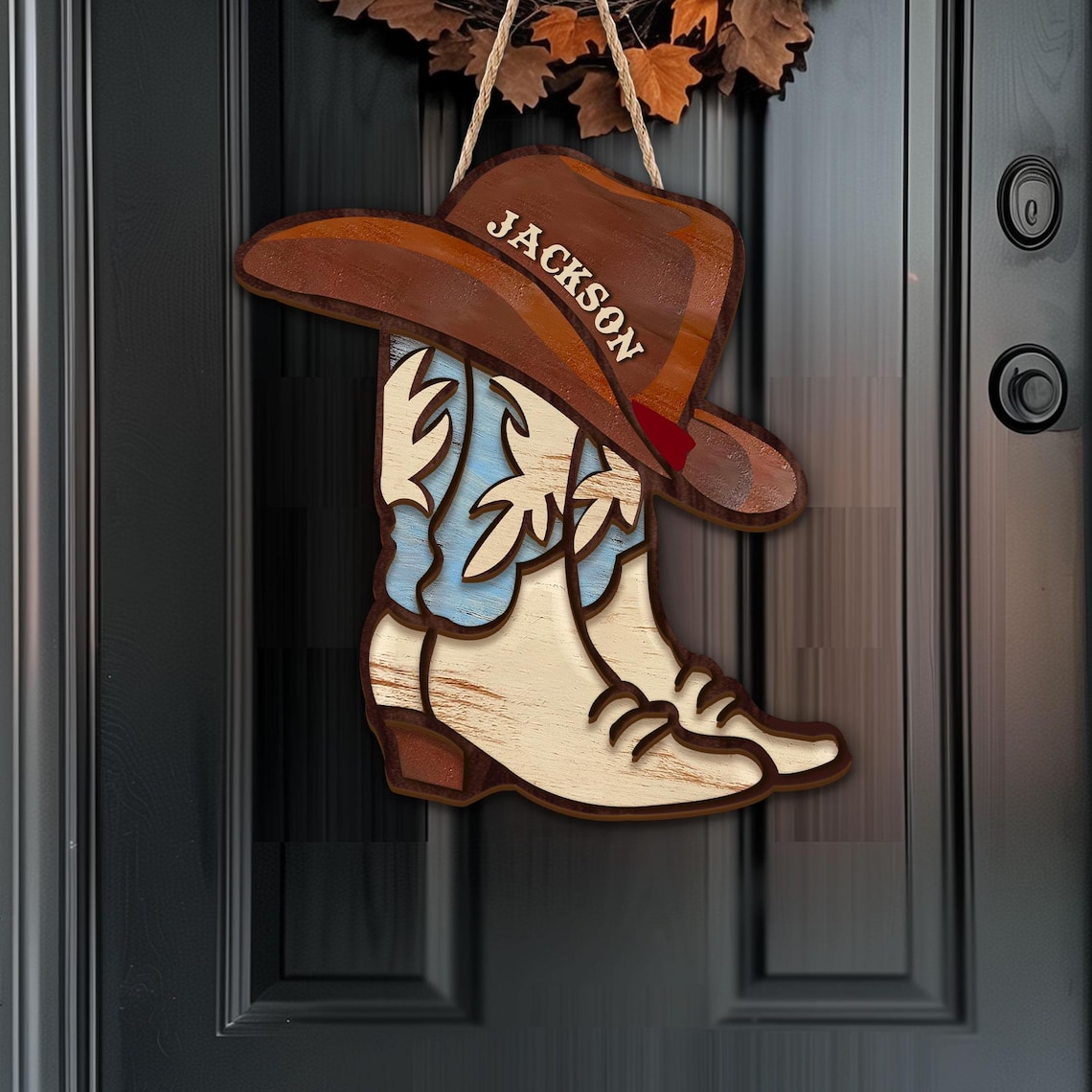 Personalized Cowboy Door Sign, Custom Cowboy Door Hanger, Western ...