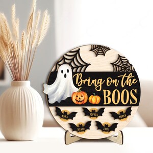 Personalized Halloween Boo Wooden Plaque, Custom Kid's Name Wooden Sign ...