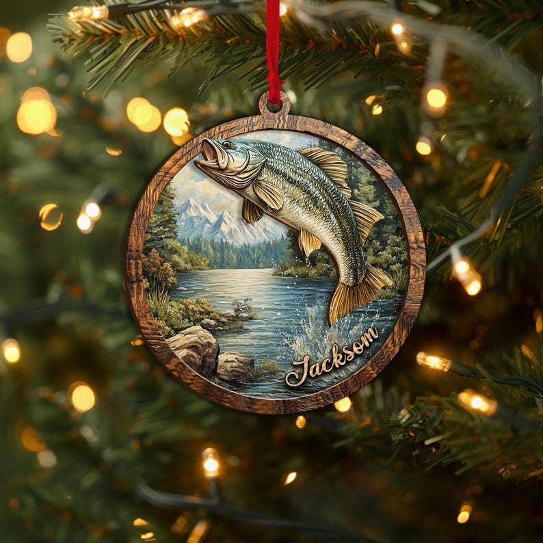 Personalized Fishing Layered Wood Ornament, Custom Fishing Christmas ...
