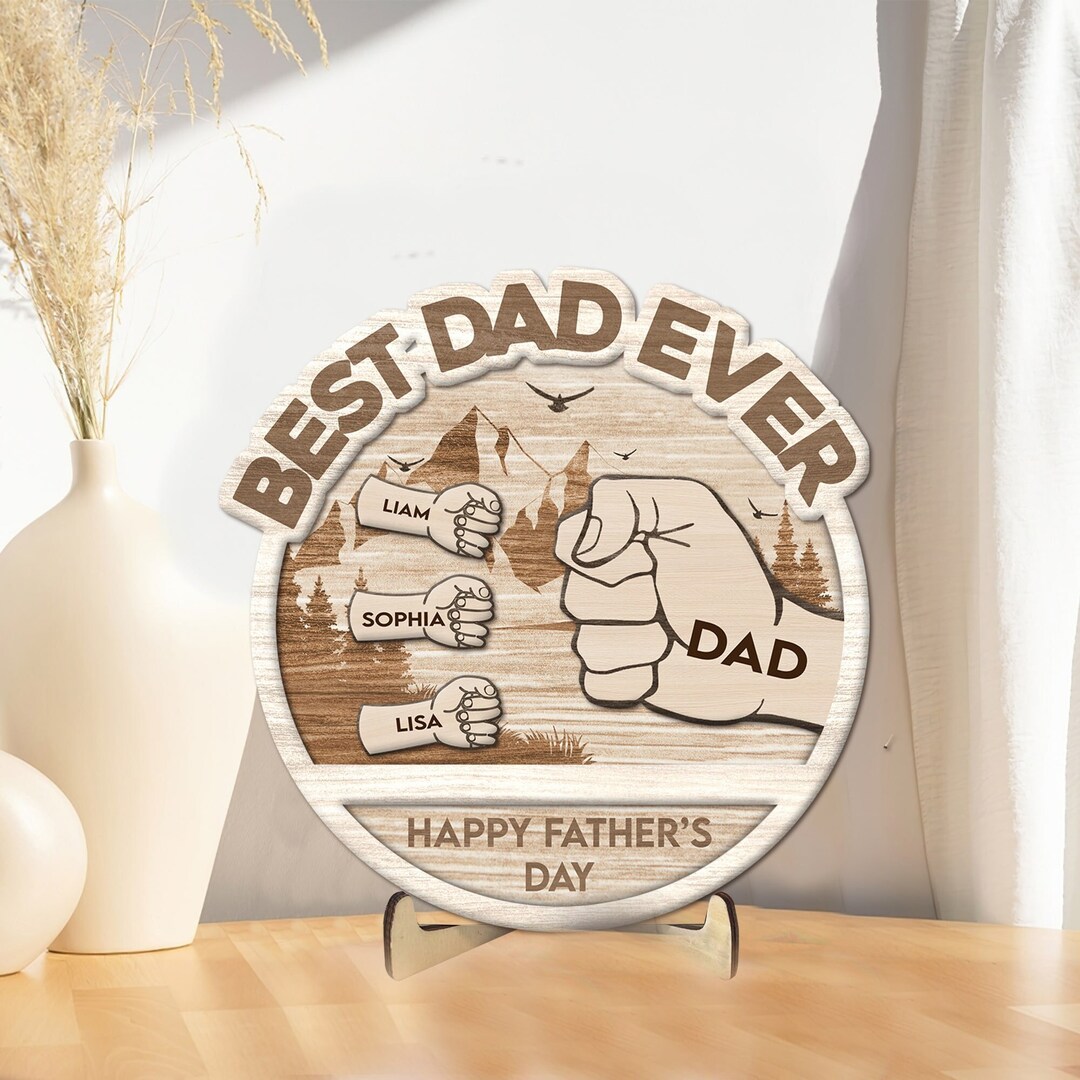 Personalized Dad Wooden Plaque, Custom Kid's Names Wooden Sign, Best ...