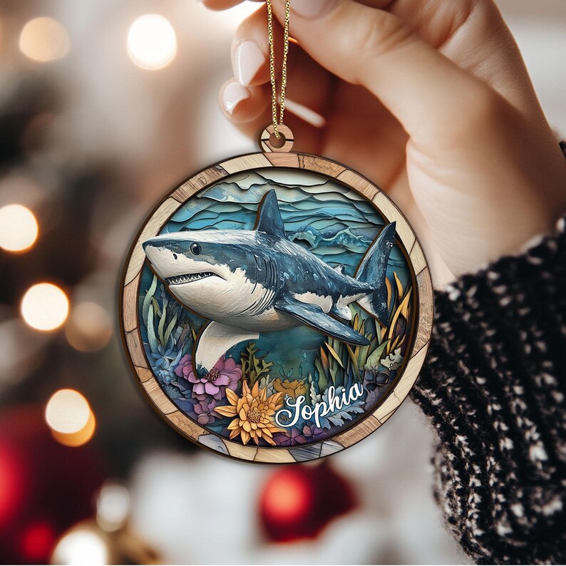 Personalized Shark Layered Wood Ornament, Custom Shark Christmas Tree ...