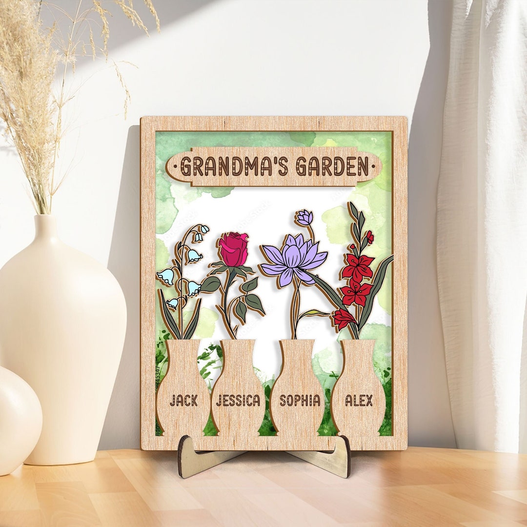 Personalized Grandma Wooden Plaque, Custom Kid's Name Birth Month ...