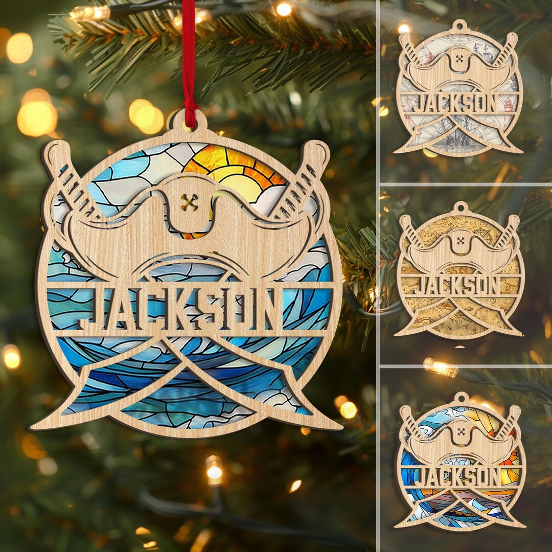 Personalized Pirate Hat Layered Wood Ornament, Custom Pirate Christmas ...