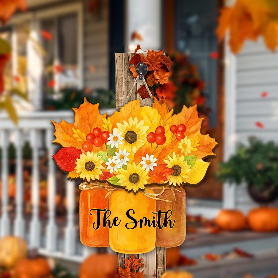 Personalized Fall Door Sign, Custom Family Name Sign, Autumn Welcome ...