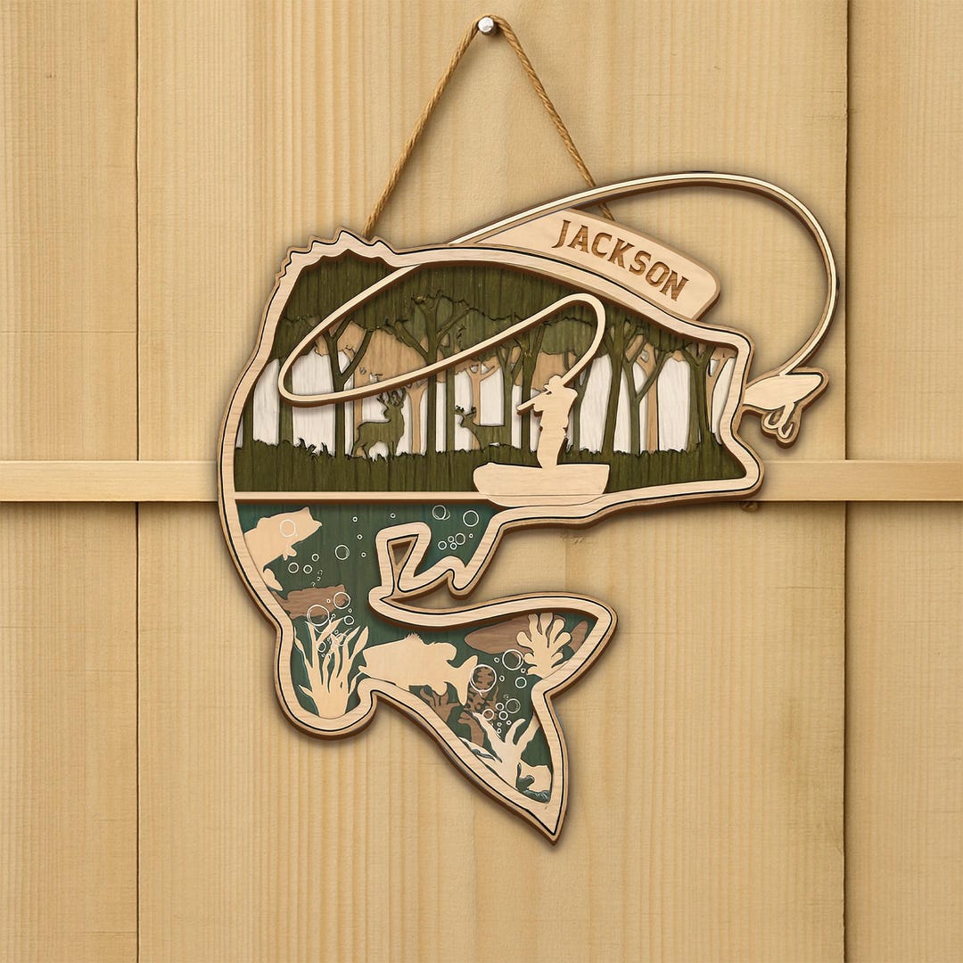 Personalized Fishing Door Sign, Custom Bass Fish Wooden Sign, Fishing ...