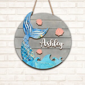Personalized Mermaid Wooden Sign, Custom Name Wood Sign, Mermaid Tail ...