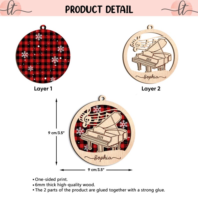 Personalized Piano Layered Wood Ornament, Custom Piano Christmas Tree ...