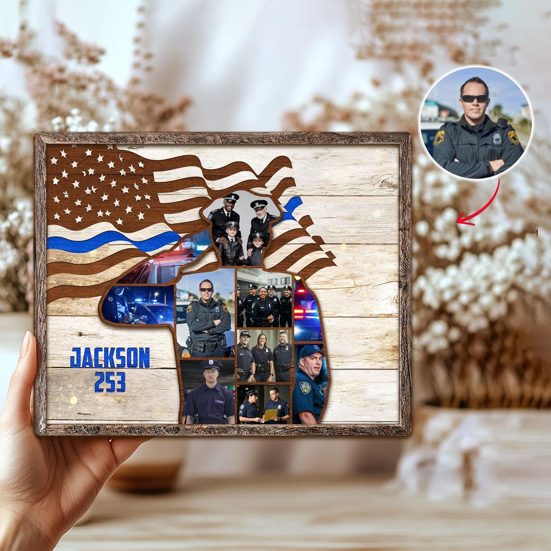 Personalized Police Wooden Plaque, Custom Photo on Wood Sign, Thin Blue ...