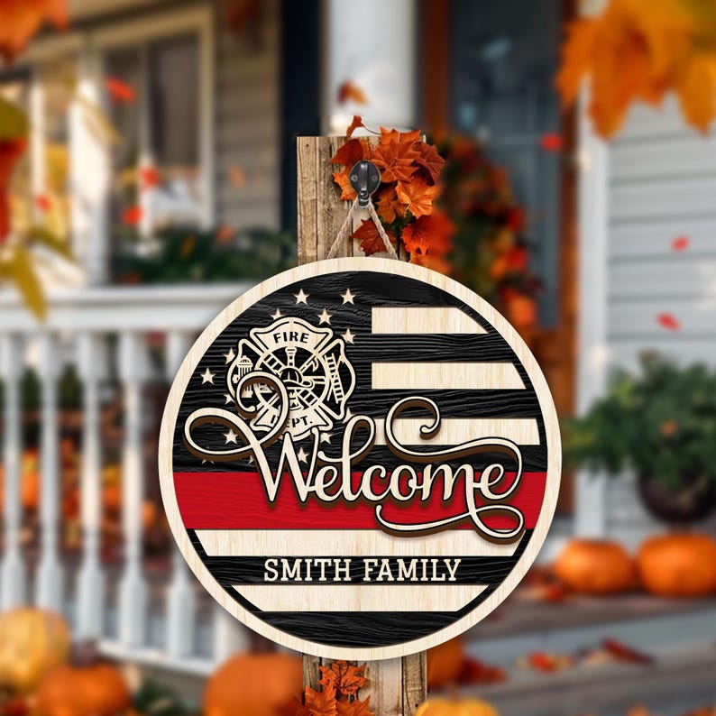 Personalized Firefighter Door Sign, Custom Firefighter Door Hanger ...
