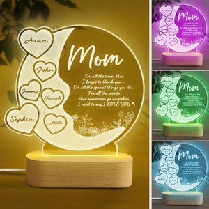 Personalized Mom Night Light, Custom Kid's Name Acrylic Night Light ...