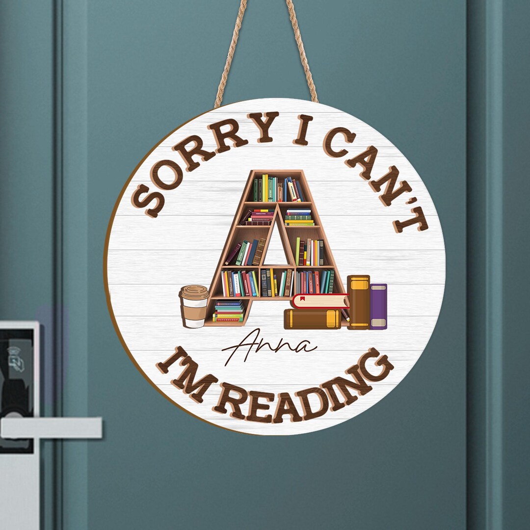 Personalized Book Door Sign, Custom Bookshelf Alphabet Wooden Sign ...