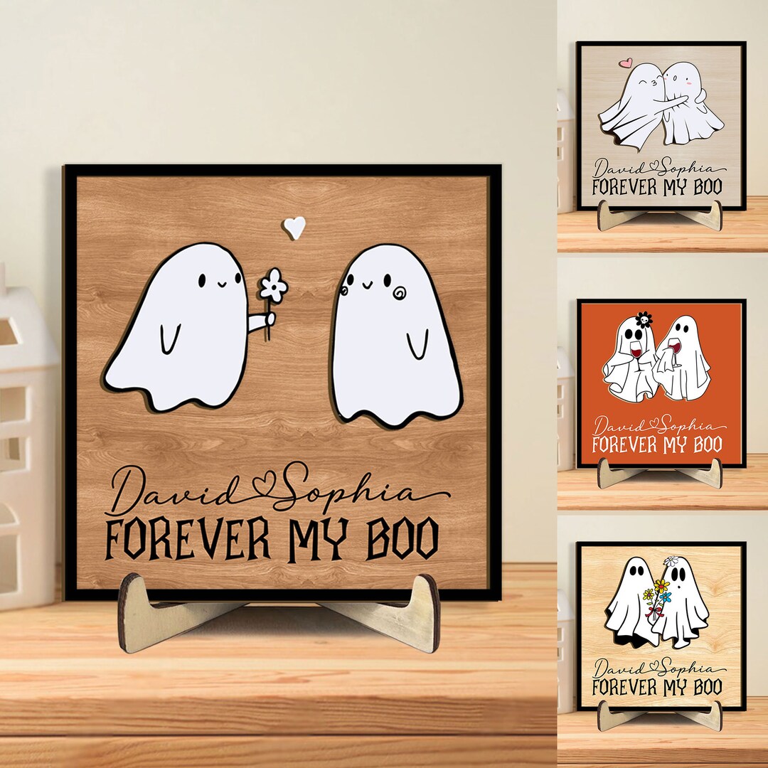 Personalized Halloween Couple Wooden Plaque, Custom Name Wooden Sign ...