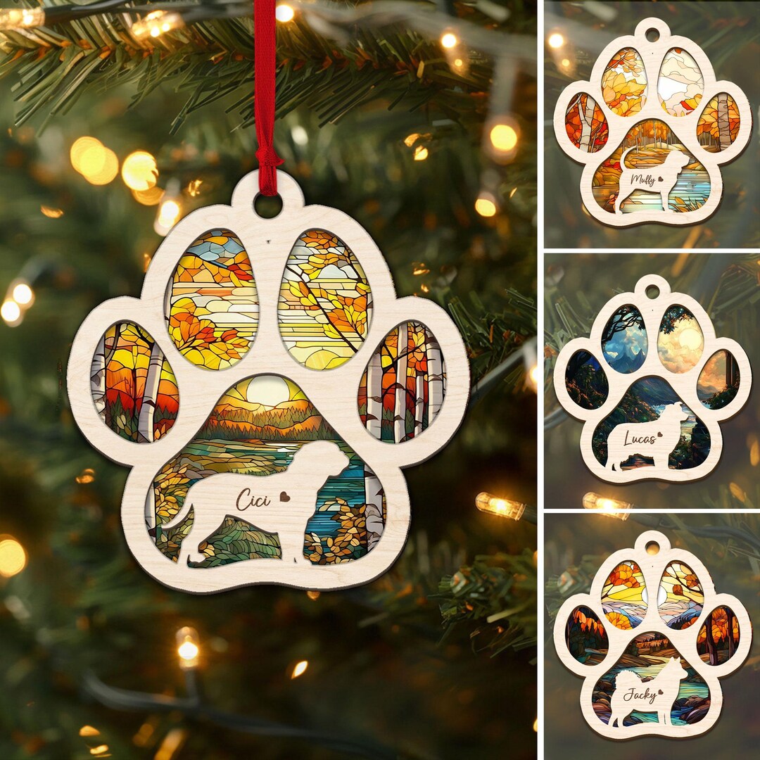 Personalized Dog Paw Layered Wood Ornament, Custom Pet Christmas Tree ...