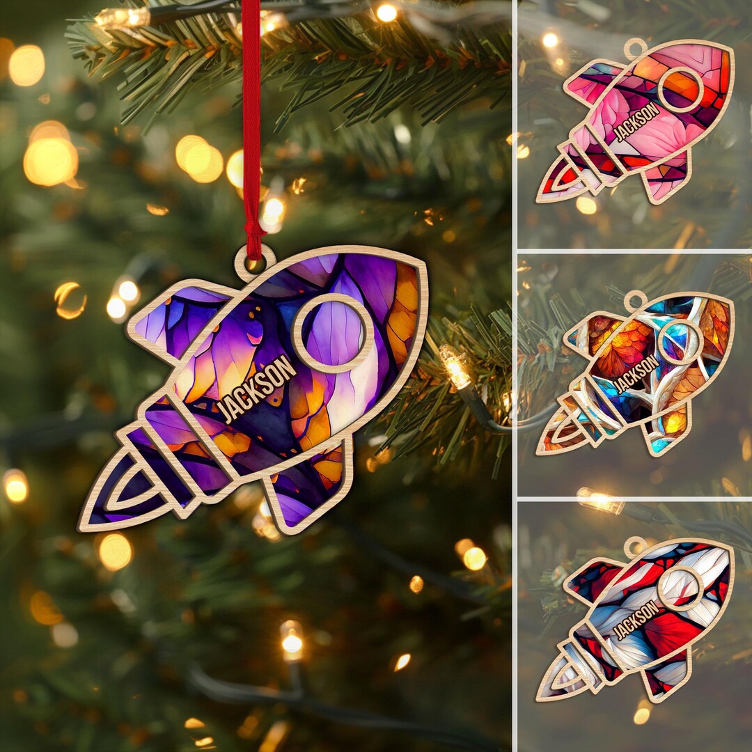 Personalized Rocket Ship Layered Wood Ornament, Custom Spaceship ...