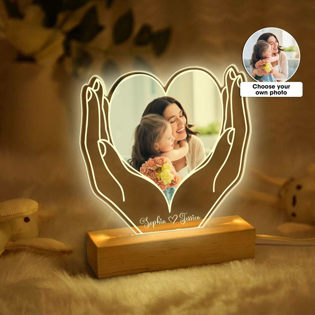 Personalized Photo Mom Night Light, Custom Photo & Name Acrylic Night ...