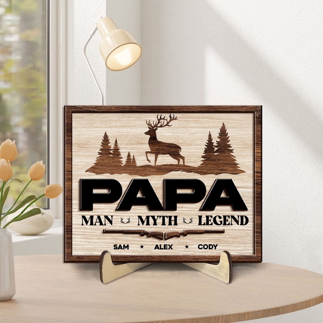 Personalized Dad Wooden Plaque, Custom Kid's Names Wooden Sign, Hunting ...