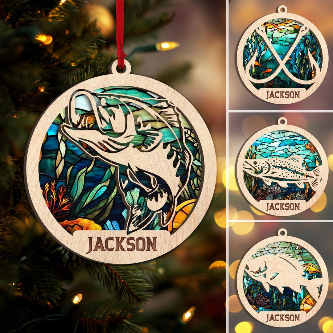 Personalized Fishing Layered Wood Ornament, Custom Fishing Christmas ...