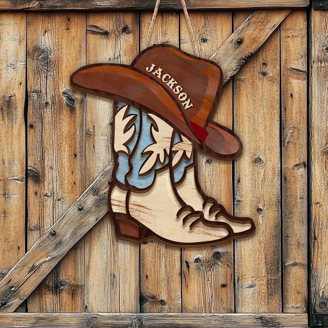 Personalized Cowboy Door Sign, Custom Cowboy Door Hanger, Western ...