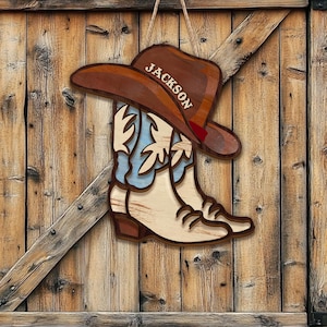 Personalized Cowboy Door Sign, Custom Cowboy Door Hanger, Western ...
