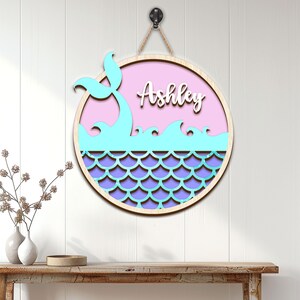 Personalized Mermaid Wooden Sign, Custom Name Wood Sign, Cute Mermaid ...