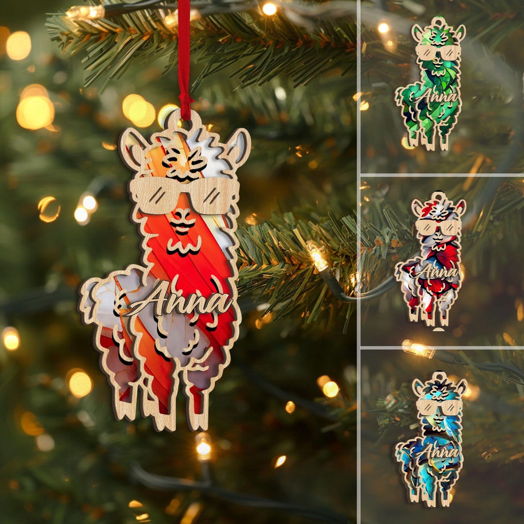 Personalized Alpaca Layered Wood Ornament, Custom Alpaca Christmas Tree ...