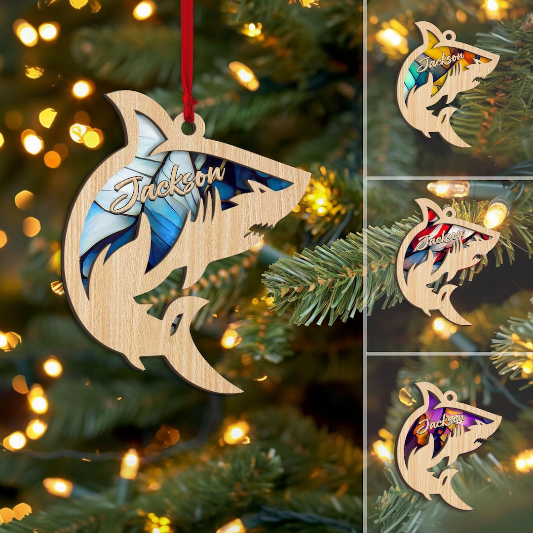 Personalized Shark Layered Wood Ornament, Custom Merry Sharkmas ...
