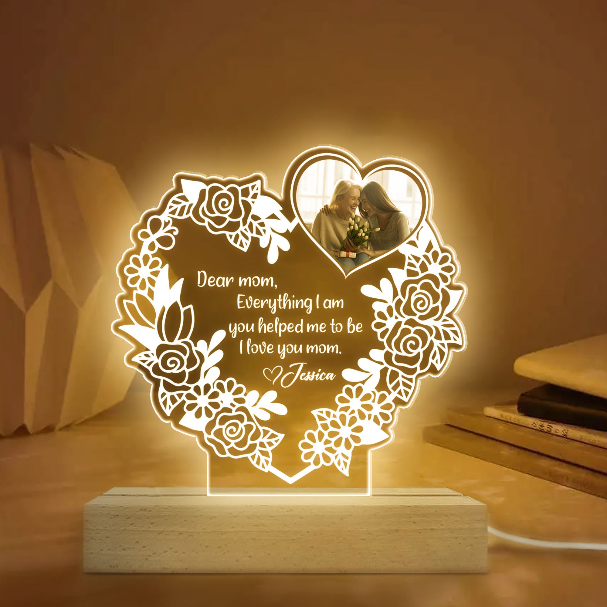 Personalized Photo Mom Night Light, Custom Photo & Name Acrylic Night ...