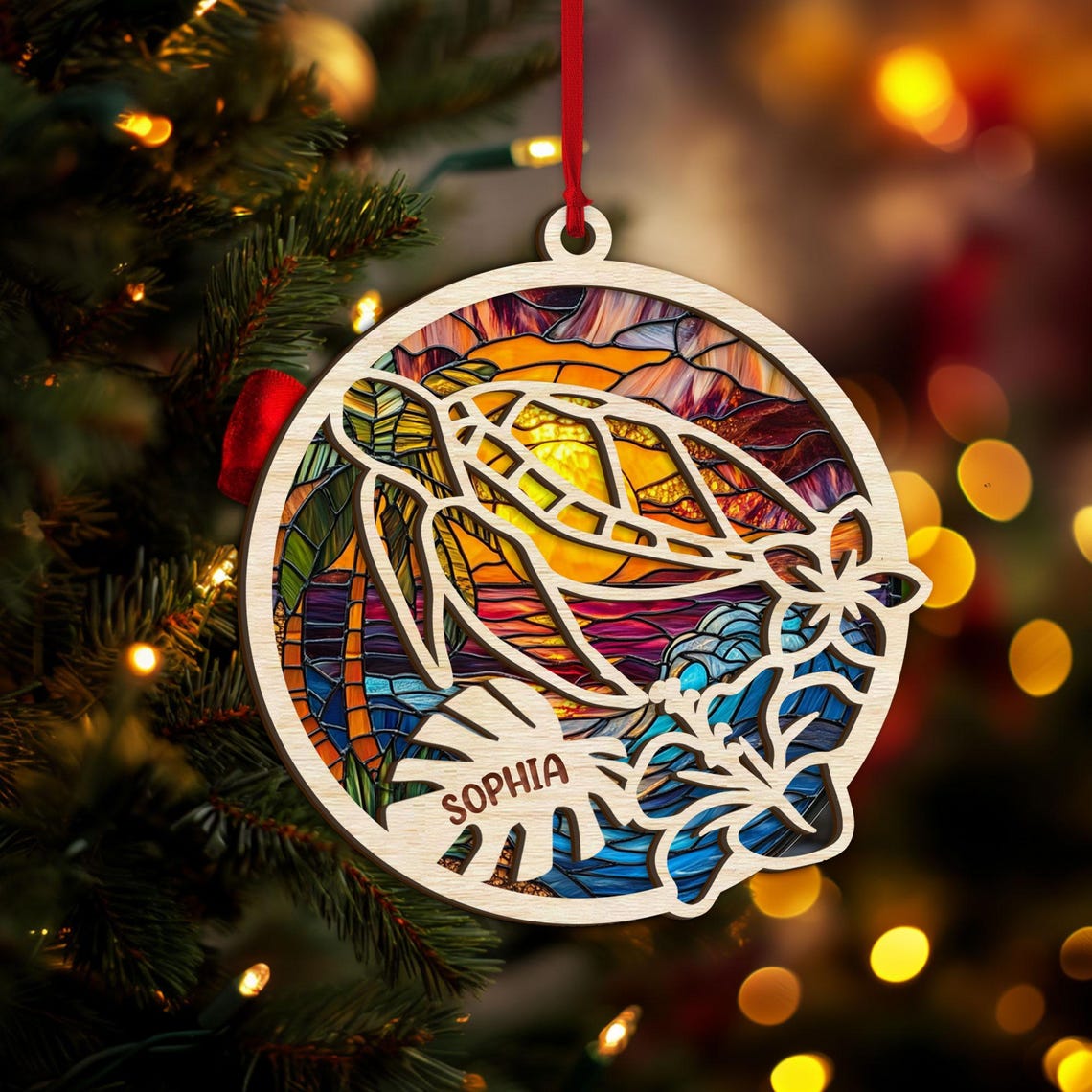 Personalized Turtle Layered Wood Ornament, Custom Turtle Christmas Tree ...