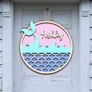 Personalized Mermaid Wooden Sign, Custom Name Wood Sign, Cute Mermaid ...