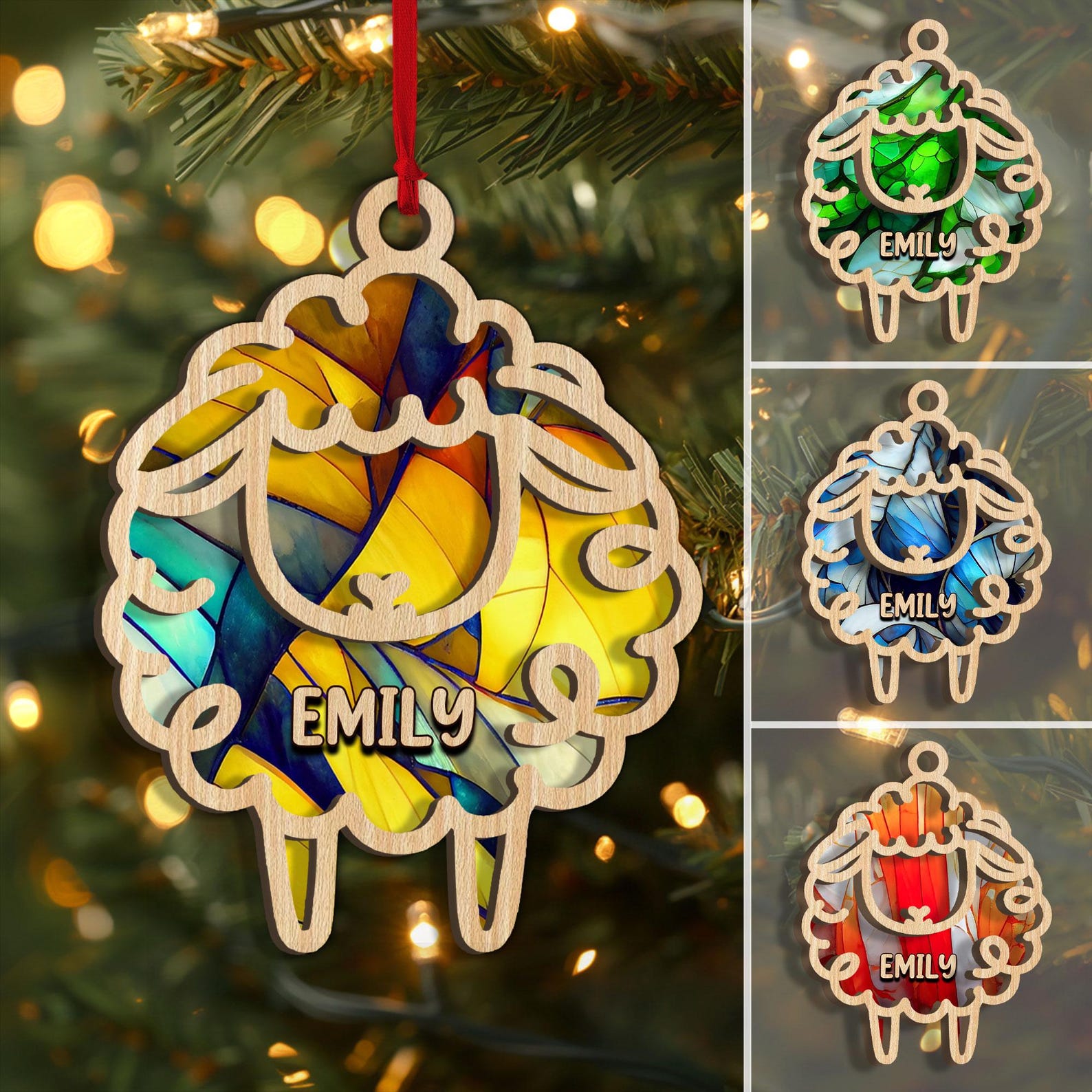 Personalized Sheep Layered Wood Ornament, Custom Sheep Christmas Tree ...