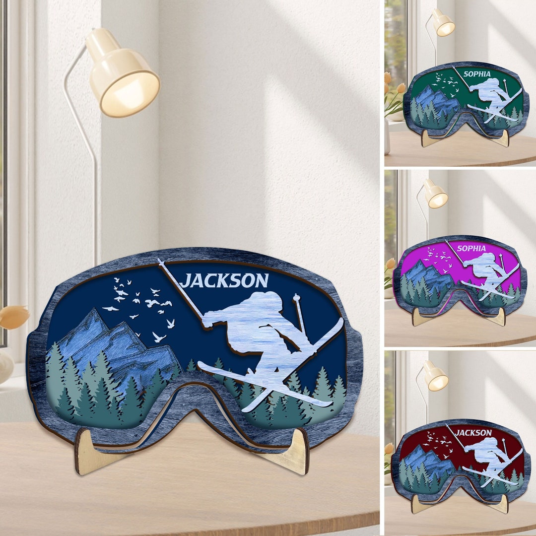 Personalized Skiing Wooden Plaque, Custom Name Wooden Sign, Snowboard ...