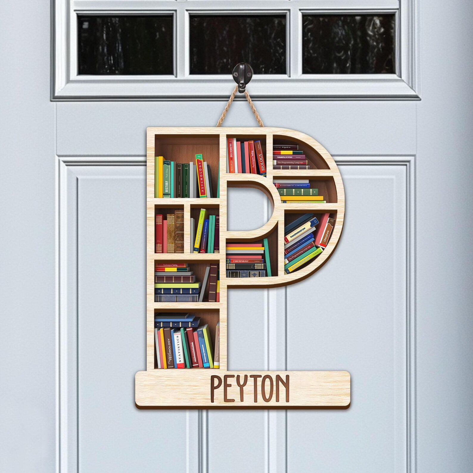Personalized Book Door Sign, Custom Bookshelf Alphabet Wooden Sign ...