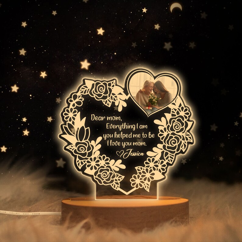 Personalized Photo Mom Night Light, Custom Photo & Name Acrylic Night ...