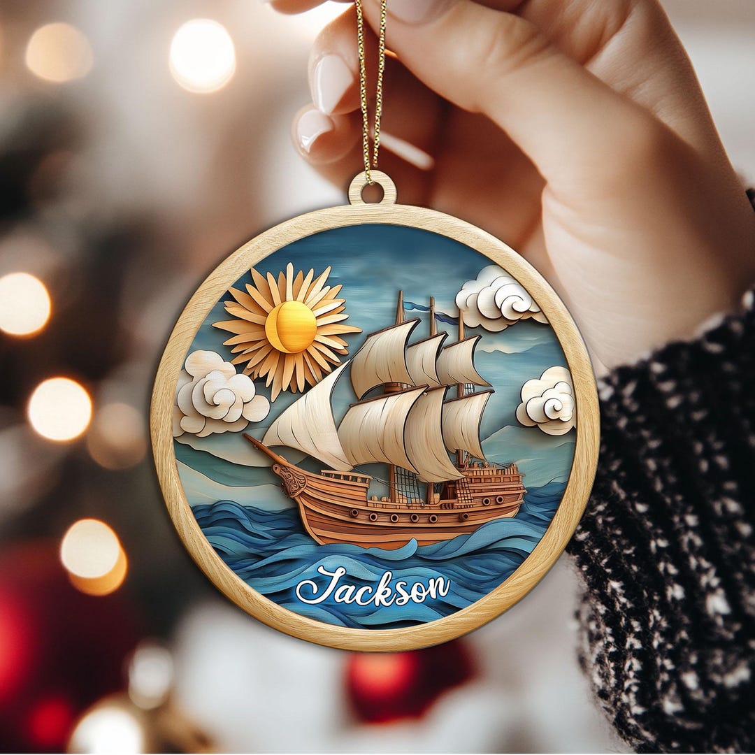 Personalized Pirate Ship Layered Wood Ornament, Custom Pirate Christmas ...
