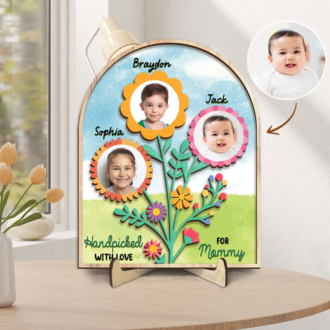 Personalized Mom Wooden Plaque, Custom Photo & Kid's Name Wooden Sign ...