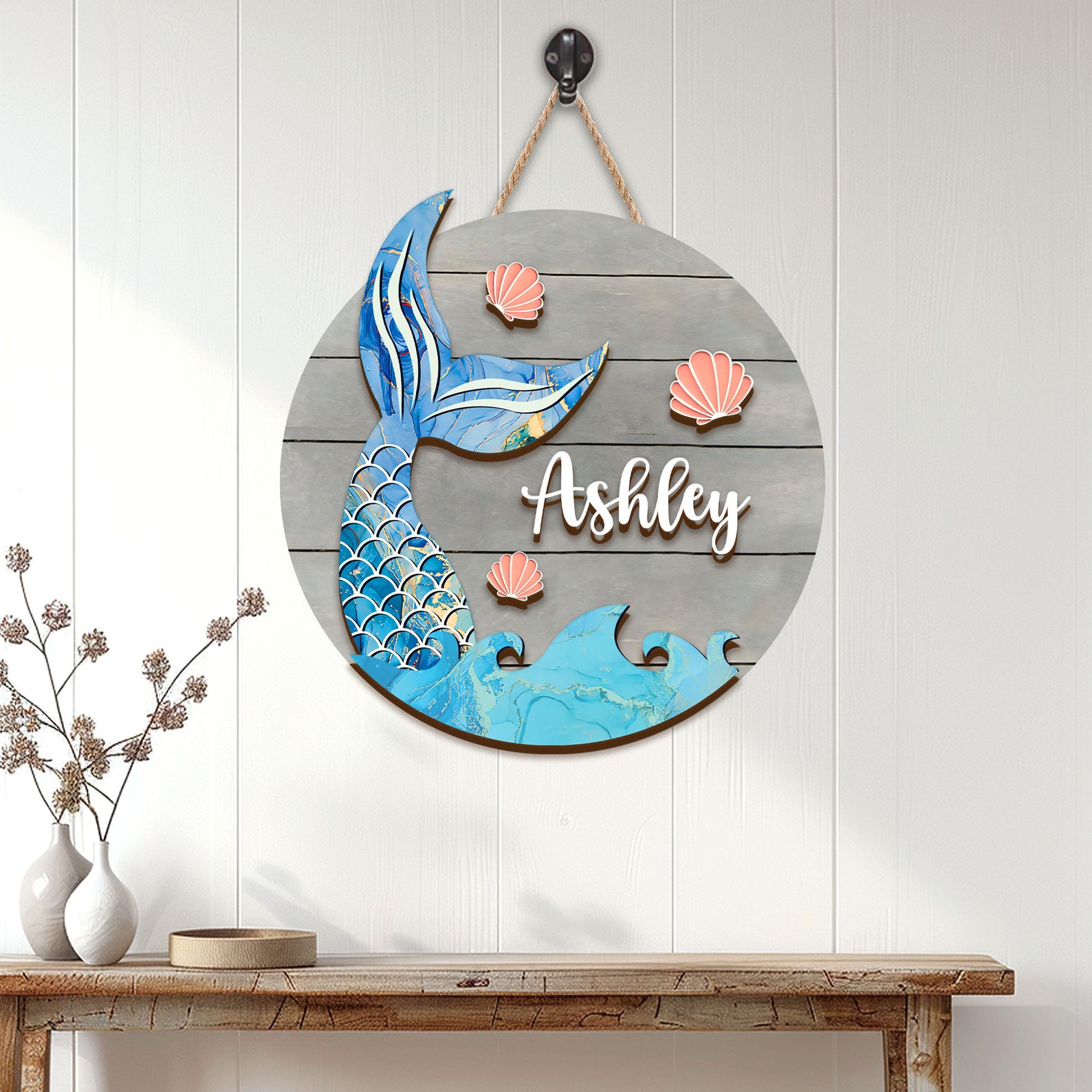 Personalized Mermaid Wooden Sign, Custom Name Wood Sign, Mermaid Tail ...