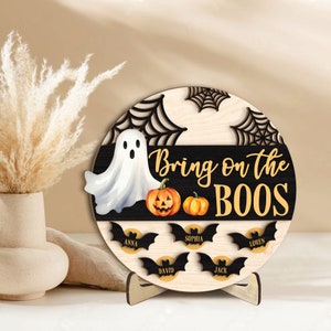 Personalized Halloween Boo Wooden Plaque, Custom Kid's Name Wooden Sign ...