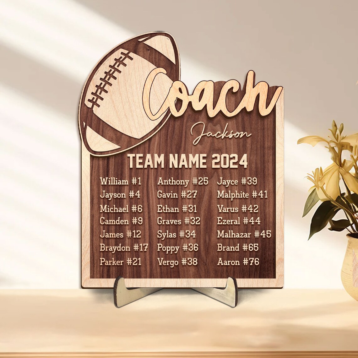 Personalized Football Wooden Plaque, Custom Name & Number Wooden Sign ...