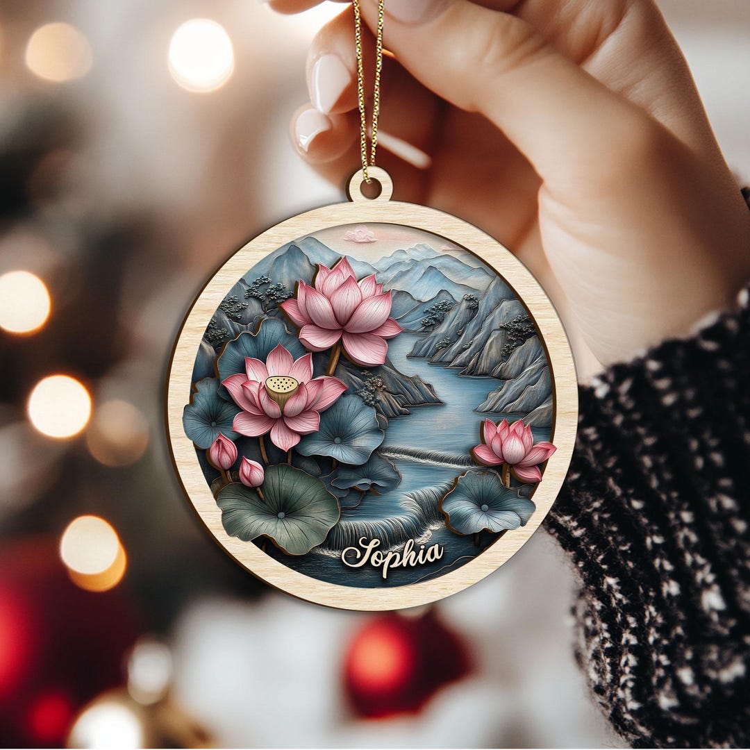 Personalized Lotus Flower Layered Wood Ornament, Custom Lotus Flower ...