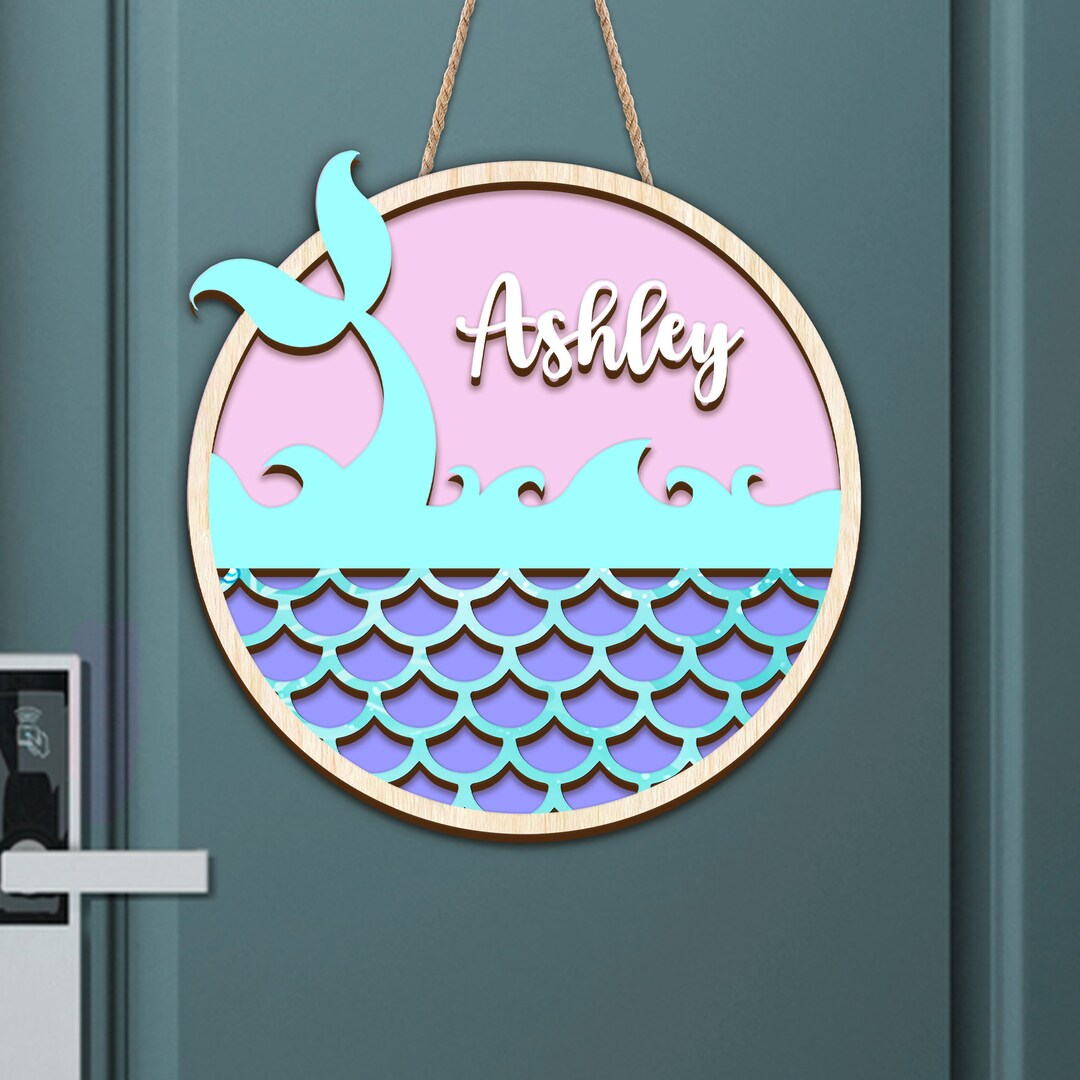 Personalized Mermaid Wooden Sign, Custom Name Wood Sign, Cute Mermaid ...
