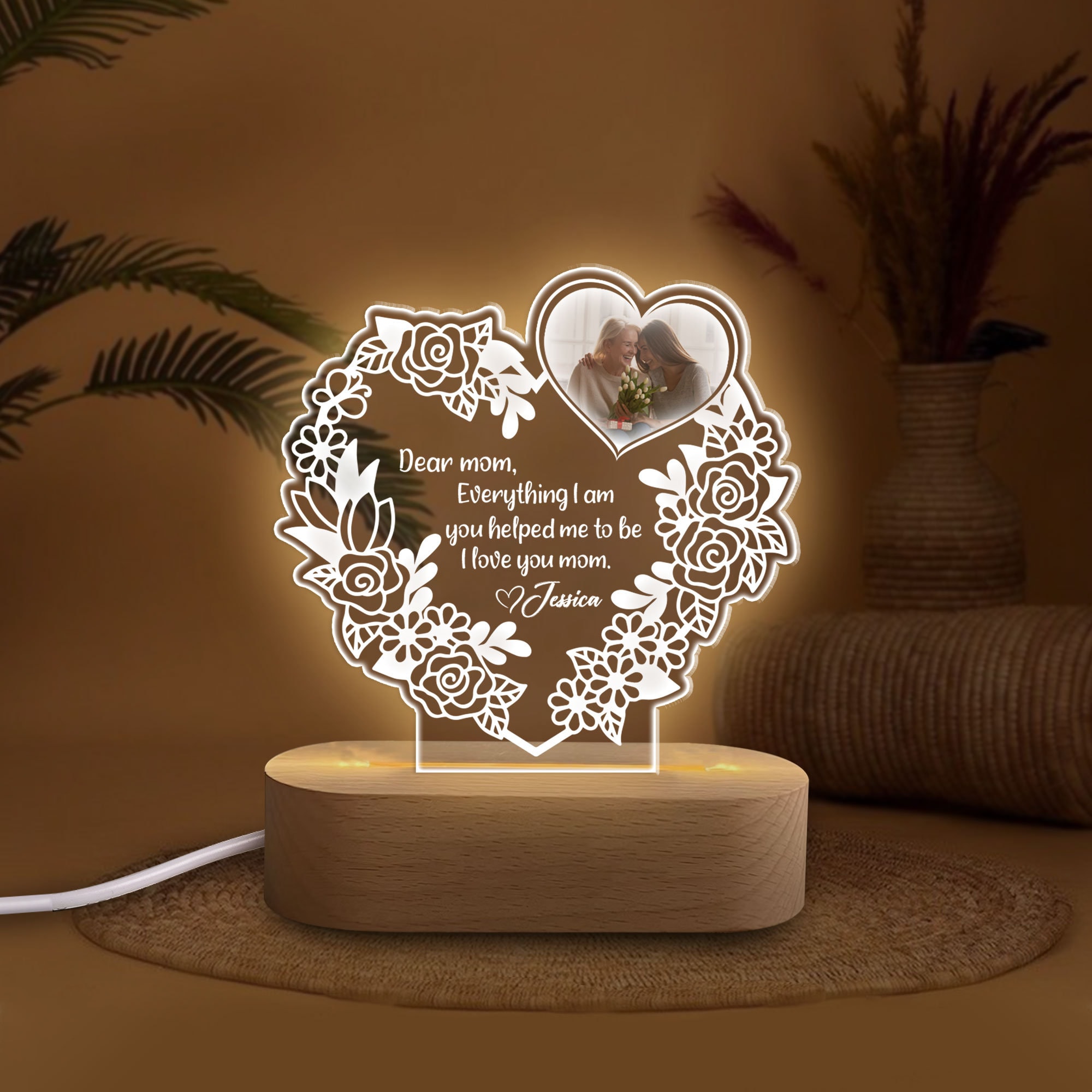 Personalized Photo Mom Night Light, Custom Photo & Name Acrylic Night ...
