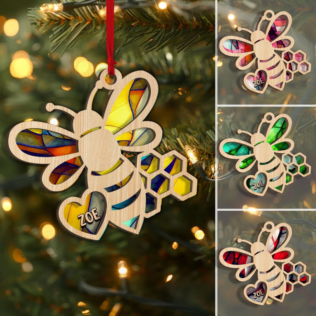 Personalized Bee Layered Wood Ornament, Custom Bee Christmas Tree ...