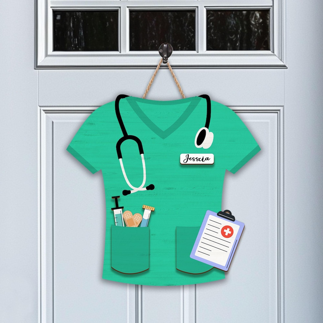 Personalized Nurse Door Sign, Custom Nurse Uniform Wooden Sign, Nurse ...