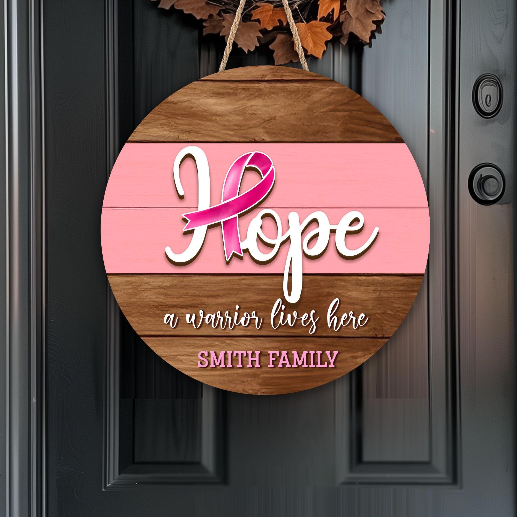 Personalized Breast Cancer Door Sign, Custom Name Wooden Sign, Pink ...